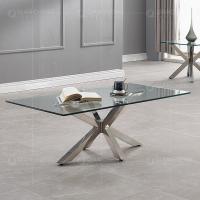China Clear Glass Top 0.11cbm SS Coffee Table For Living Room With Brushed Chrome Base for sale