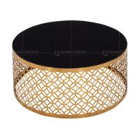 China Round Black Dia 95cmx40cm SS Coffee Table Glass Top Stainless Steel base for sale