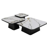 China Three In One 120x60x36cm Square Stone Top Coffee Table Wrought Iron Square Table for sale