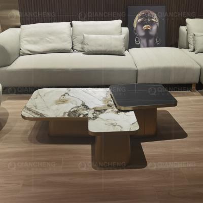 China Three In One 120x60x36cm Square Stone Top Coffee Table Wrought Iron Square Table for sale