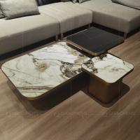 China Three In One 120x60x36cm Square Stone Top Coffee Table Wrought Iron Square Table for sale