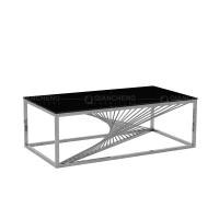 China Stable Metal Coffee Table 51x28x30inch Tempered Glass Coffee Table for sale