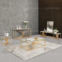 China Stable Metal Coffee Table 51x28x30inch Tempered Glass Coffee Table for sale