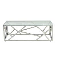China Rectangle 130x70x45cm SS Coffee Table Scratch Resistance Tempered Glass Top for sale