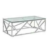 China Rectangle 130x70x45cm SS Coffee Table Scratch Resistance Tempered Glass Top for sale