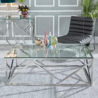 China Rectangle 130x70x45cm SS Coffee Table Scratch Resistance Tempered Glass Top for sale