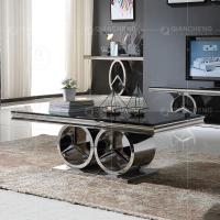 China 130x70x45cm Black Glass Top Coffee Table For Living Room Long Lasting Wear for sale