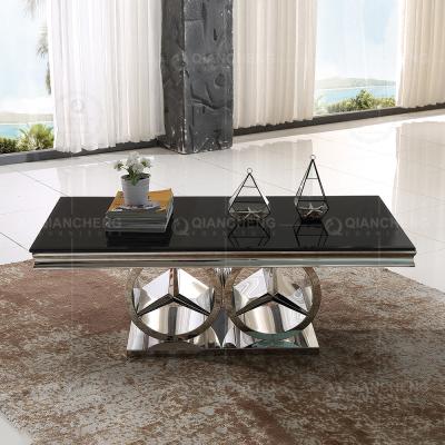 China 130x70x45cm Black Glass Top Coffee Table For Living Room Long Lasting Wear for sale