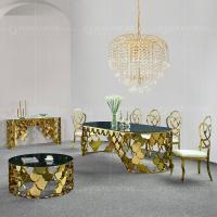 China Rectangular 200x100x75cm SS Dining Tables Elegant Gold With Glass Top for sale