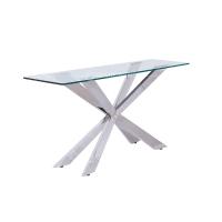 China Qiancheng Glass Transparent Console Table Mirrored Chrome Stainless Steel Sofa Table for sale