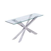 China Qiancheng Glass Transparent Console Table Mirrored Chrome Stainless Steel Sofa Table for sale