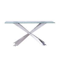 China Qiancheng Glass Transparent Console Table Mirrored Chrome Stainless Steel Sofa Table for sale