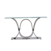 China Living Room ODM Metal Console Tables Glass Top With Plastic Corner Feet Pads for sale
