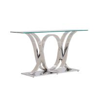 China Living Room ODM Metal Console Tables Glass Top With Plastic Corner Feet Pads for sale