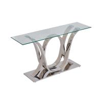 China Living Room ODM Metal Console Tables Glass Top With Plastic Corner Feet Pads for sale