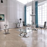 China Living Room ODM Metal Console Tables Glass Top With Plastic Corner Feet Pads for sale