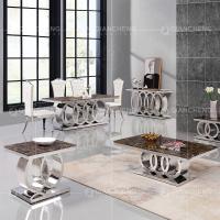 China 180x90x76cm 8 Seater Marble Dining Table Stainless Steel gold color for sale