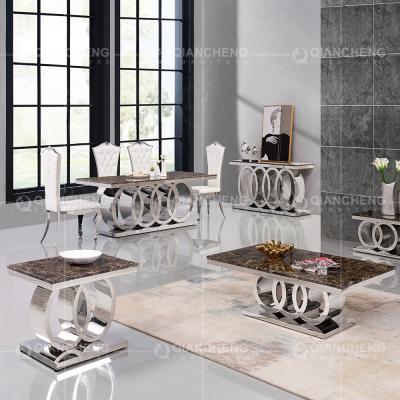 China 180x90x76cm 8 Seater Marble Dining Table Stainless Steel gold color for sale