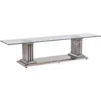 China Modern 201 Stainless Steel TV Stand No Folded With 15mm Tempered Glass Top for sale