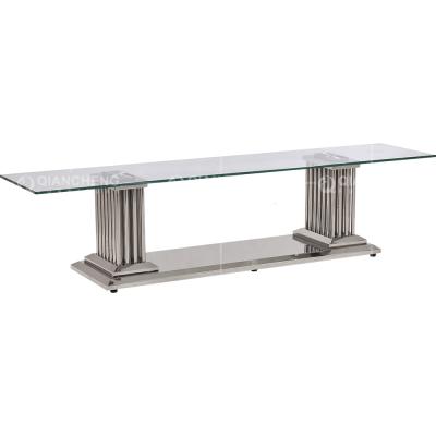 China Modern 201 Stainless Steel TV Stand No Folded With 15mm Tempered Glass Top for sale
