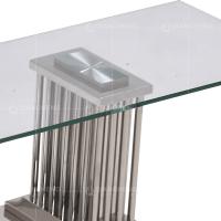 China Modern 201 Stainless Steel TV Stand No Folded With 15mm Tempered Glass Top for sale