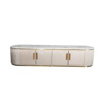 China White PU Cover 20mm Marble Top TV Stand Gold Decoration With MDF Drawer for sale