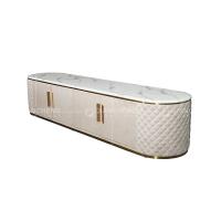 China White PU Cover 20mm Marble Top TV Stand Gold Decoration With MDF Drawer for sale