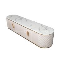 China White PU Cover 20mm Marble Top TV Stand Gold Decoration With MDF Drawer for sale