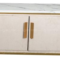 China White PU Cover 20mm Marble Top TV Stand Gold Decoration With MDF Drawer for sale