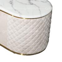 China White PU Cover 20mm Marble Top TV Stand Gold Decoration With MDF Drawer for sale