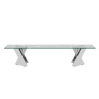 China Clear 12mm Stainless Steel TV Stand Tempered Glass Top Living Room Furniture for sale