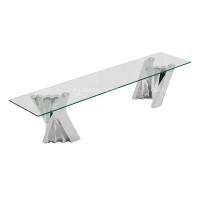 China Clear 12mm Stainless Steel TV Stand Tempered Glass Top Living Room Furniture for sale