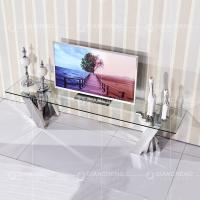 China Clear 12mm Stainless Steel TV Stand Tempered Glass Top Living Room Furniture for sale