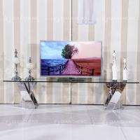 China Clear 12mm Stainless Steel TV Stand Tempered Glass Top Living Room Furniture for sale