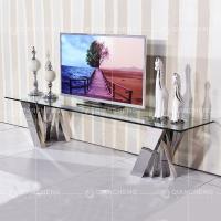 China Clear 12mm Stainless Steel TV Stand Tempered Glass Top Living Room Furniture for sale