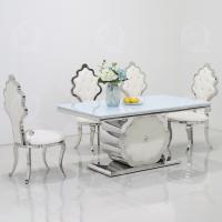 China Flower Base 160x90x75cm SS Dining Tables 6 Seater White Glass Top for sale