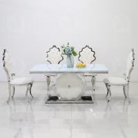 China Flower Base 160x90x75cm SS Dining Tables 6 Seater White Glass Top for sale