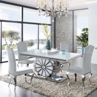 China Flower Base 160x90x75cm SS Dining Tables 6 Seater White Glass Top for sale