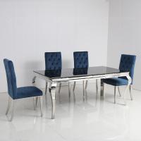 China 12mm Tempered Glass Dining Table 6 Chairs Stainless Steel Legs for sale