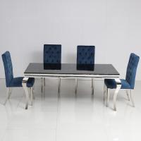 China 12mm Tempered Glass Dining Table 6 Chairs Stainless Steel Legs for sale