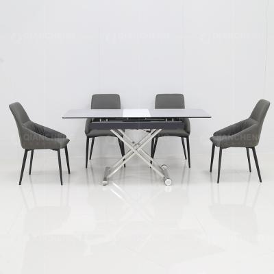 China Rectangular Maxload 200kg SS Steel Furniture Extendable Dining Table Set for sale