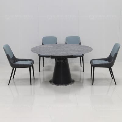 China Black Round 100kg Metal Leg Furniture Sintered Stone Extension Dining Table for sale