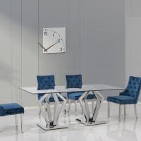 China Custom Eight Seater Clear Tempered Glass Top Dining Table for sale