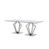 China Custom Eight Seater Clear Tempered Glass Top Dining Table for sale