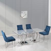 China Custom Eight Seater Clear Tempered Glass Top Dining Table for sale