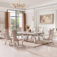 China Narrow Luxury Faux Marble Dining Table Stainless Steel 200cm Grey for sale
