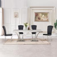 China Narrow Luxury Faux Marble Dining Table Stainless Steel 200cm Grey for sale
