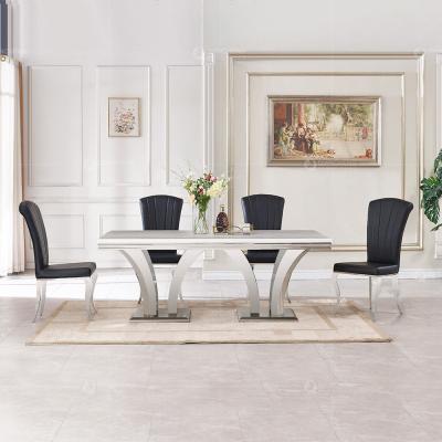 China Narrow Luxury Faux Marble Dining Table Stainless Steel 200cm Grey for sale