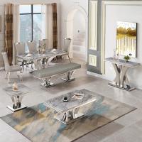 China Narrow Luxury Faux Marble Dining Table Stainless Steel 200cm Grey for sale