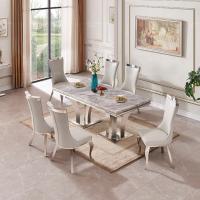 China Narrow Luxury Faux Marble Dining Table Stainless Steel 200cm Grey for sale